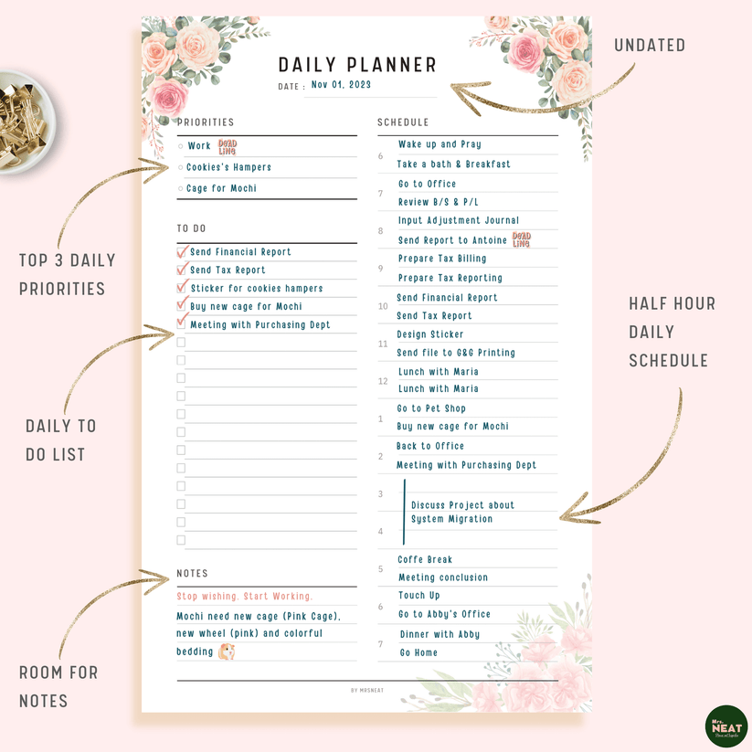Floral Daily Planner Printable - M133 – mrsneat