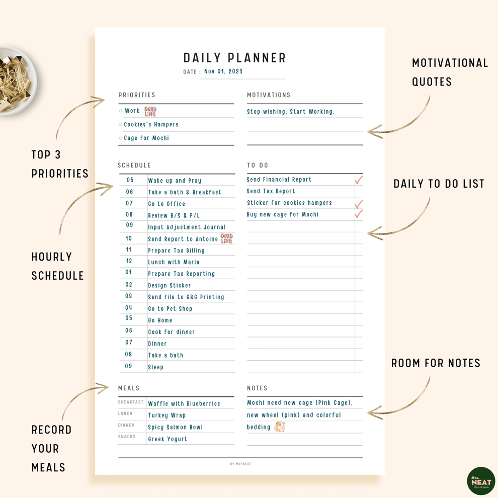 Minimalist Daily, Weekly & Monthly Planner - M131 – mrsneat