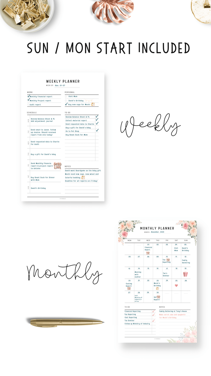 Daily, Weekly, Monthly Planner & Notes Pages – mrsneat