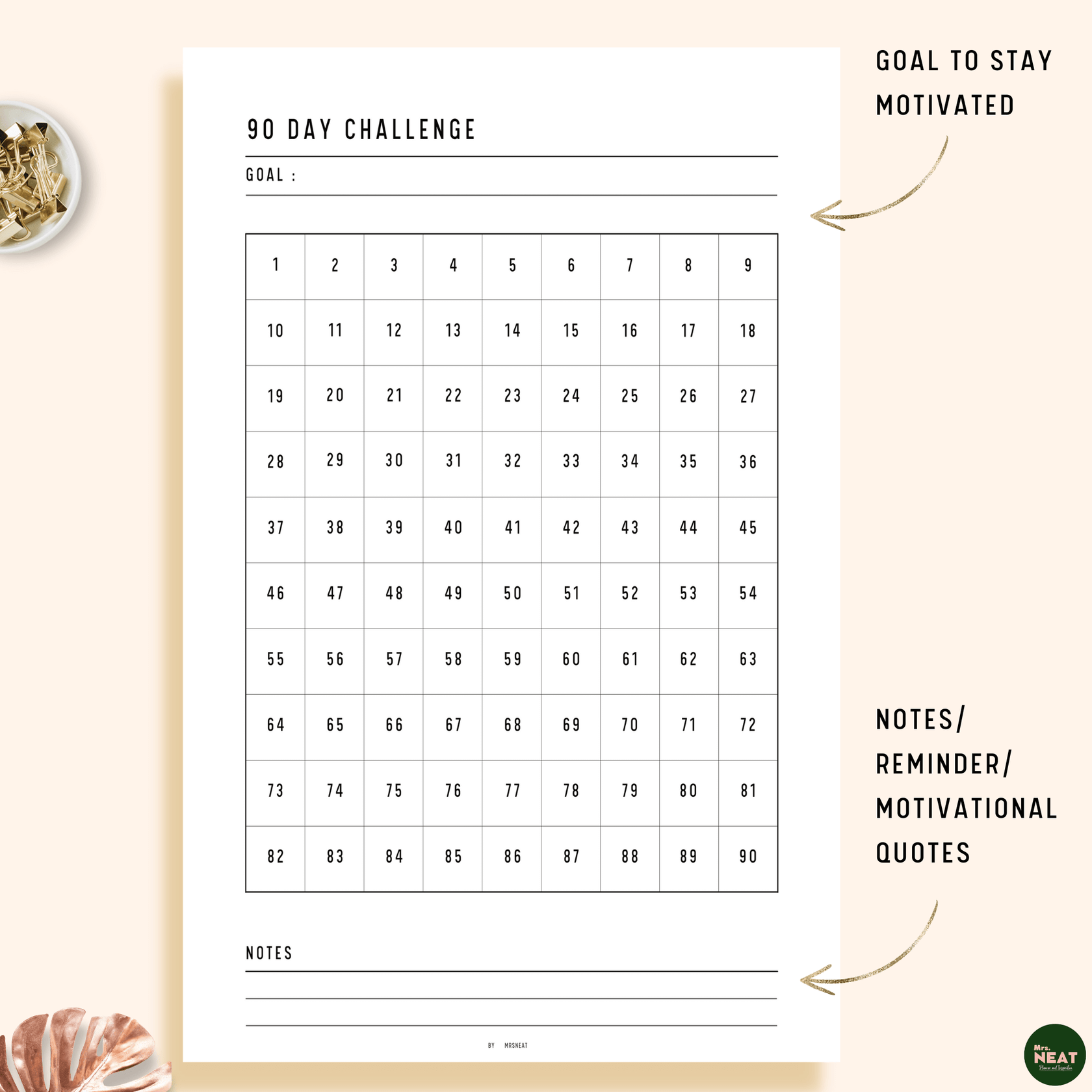 90 day challenge printable – mrsneat