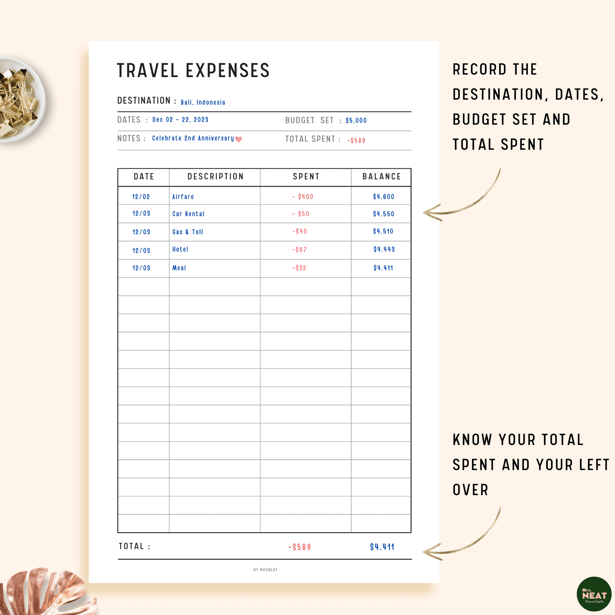 Travel Expenses Tracker – mrsneat