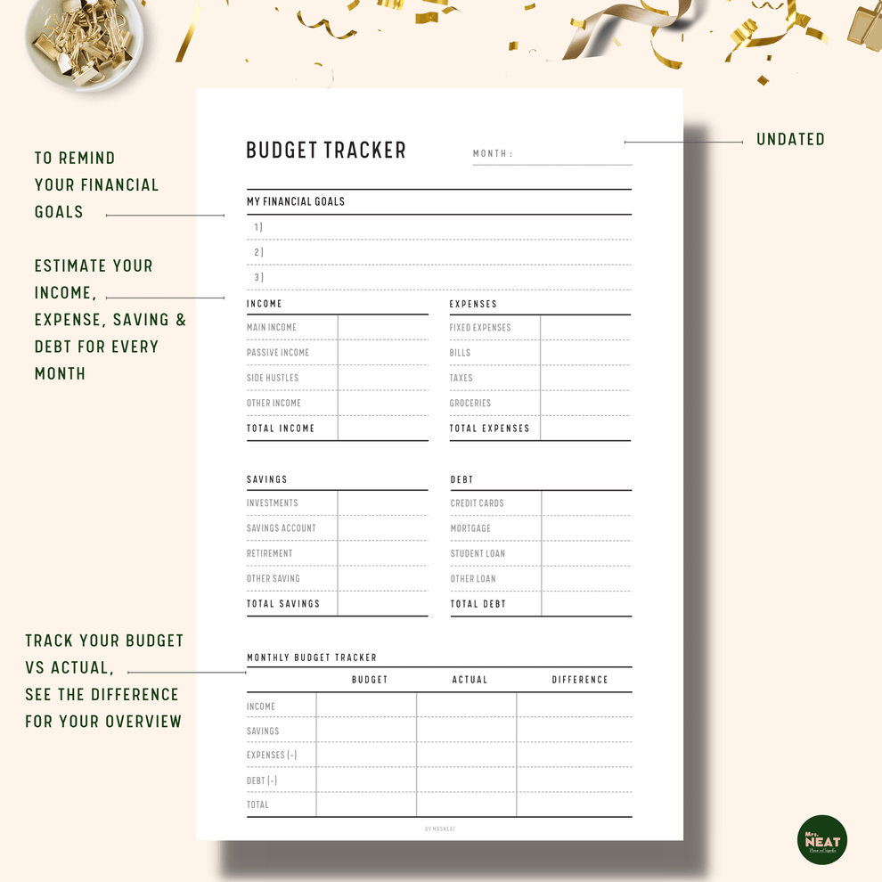 Minimalist Monthly Budget Tracker – mrsneat