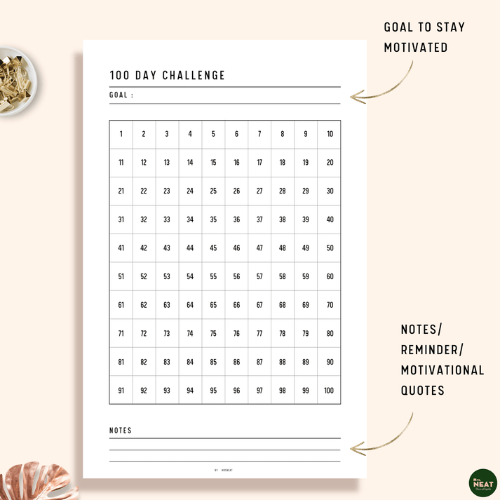100 Day Challenge Printable - M105/6 – mrsneat