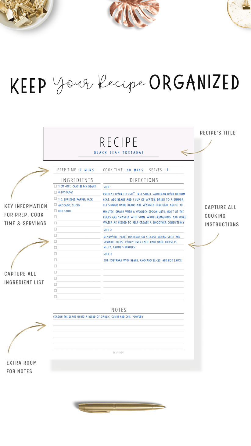 Recipe Page Template - M149 – mrsneat