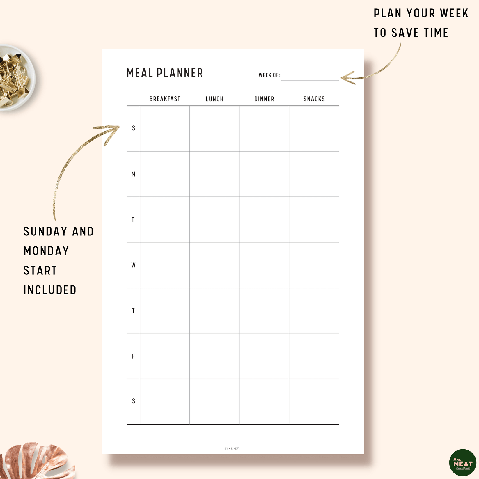 Weekly Meal Planner Printable PDF – mrsneat