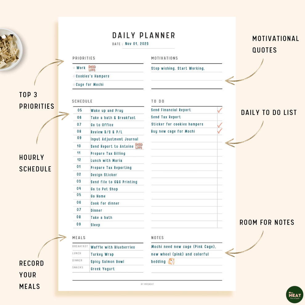 Free Minimalist Daily Planner Printable - M127 – mrsneat