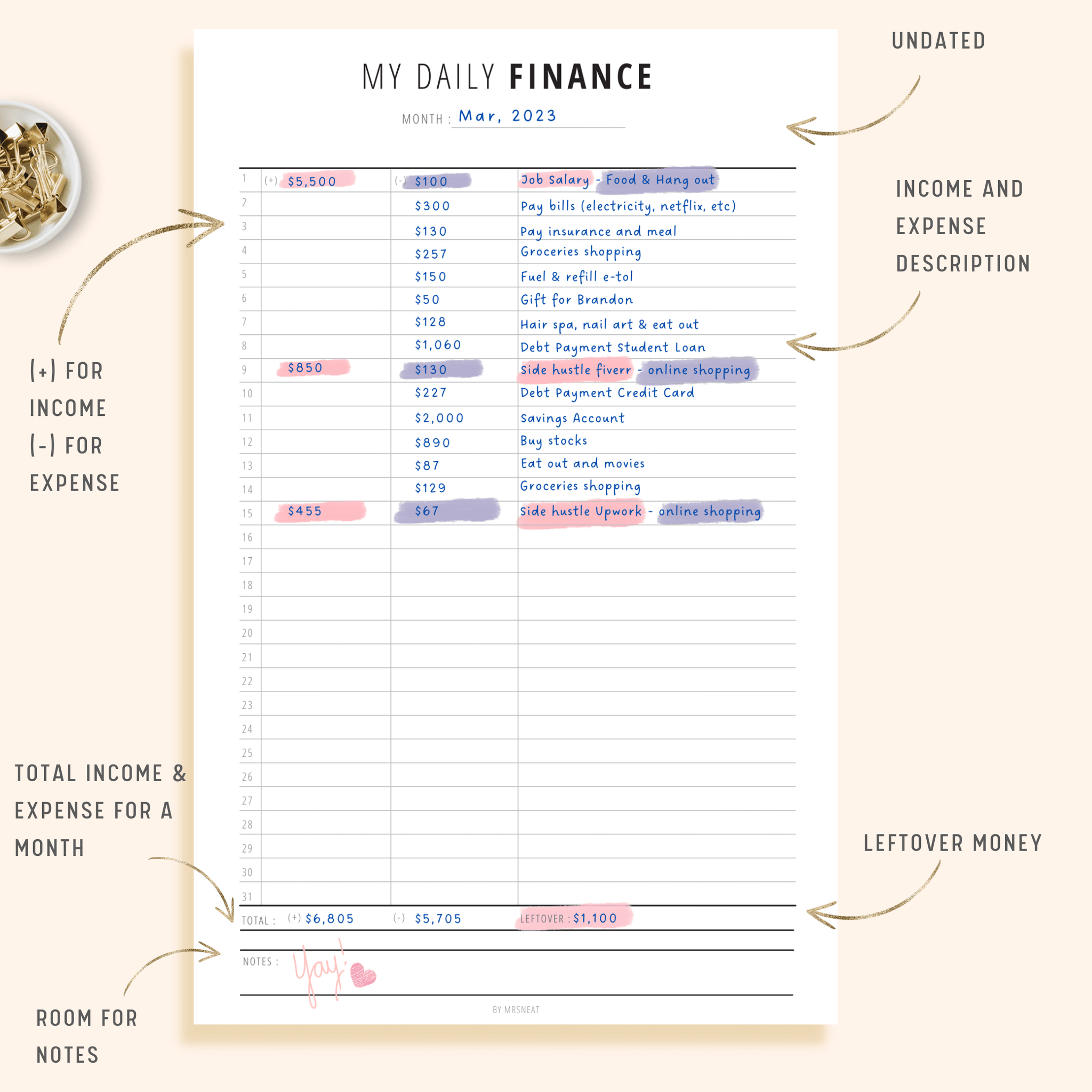 My Daily Finance Planner – mrsneat