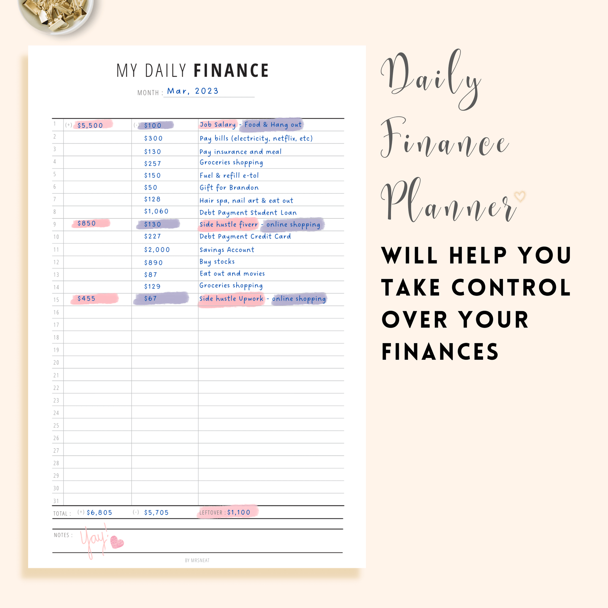 My Daily Finance Planner – mrsneat