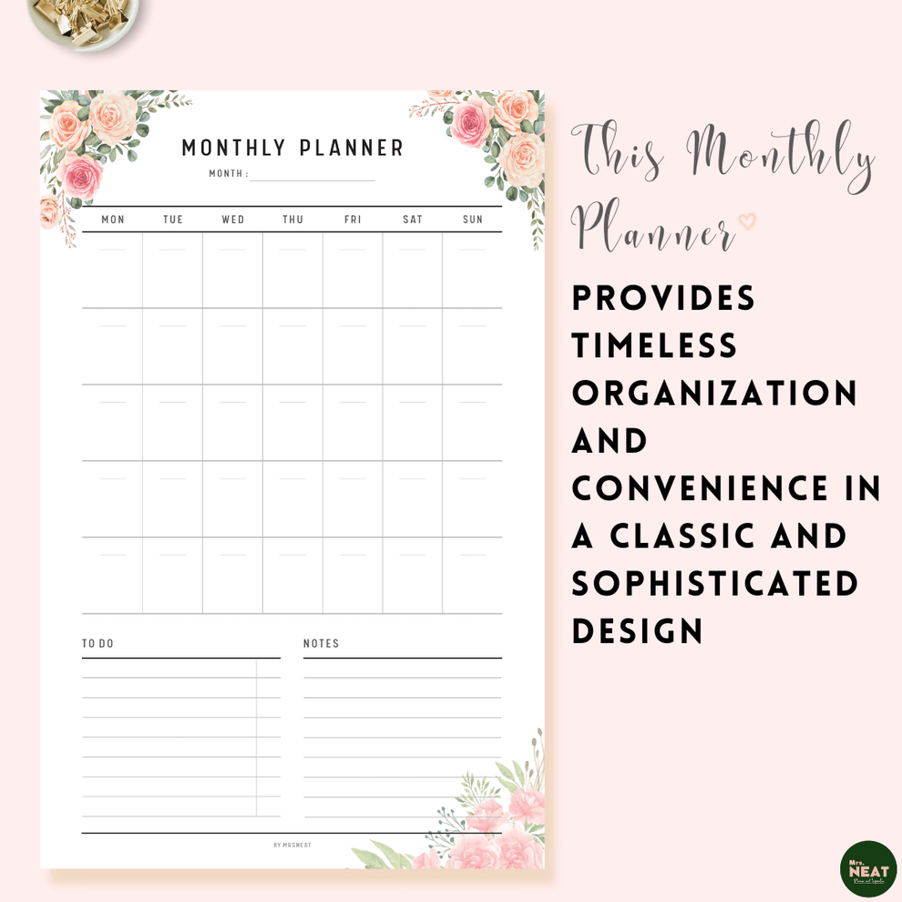 Free Pink Blush Floral Monthly Planner Printable - M130 – mrsneat