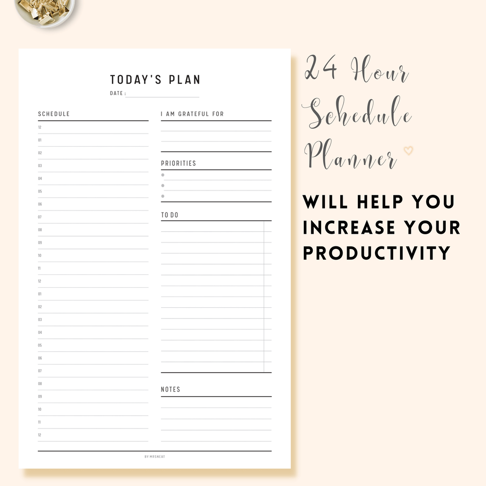 24 Hour Daily Planner Printable - M138 – mrsneat