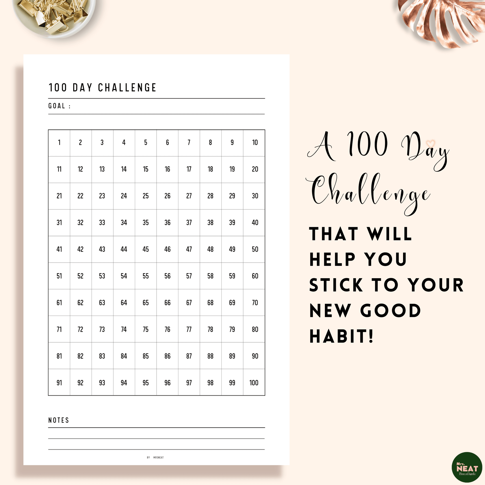 100 Day Challenge Printable – mrsneat