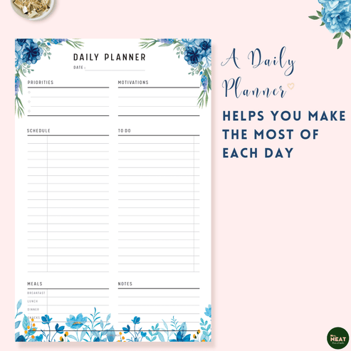 Blue Floral Daily Planner Printable - M125 – mrsneat