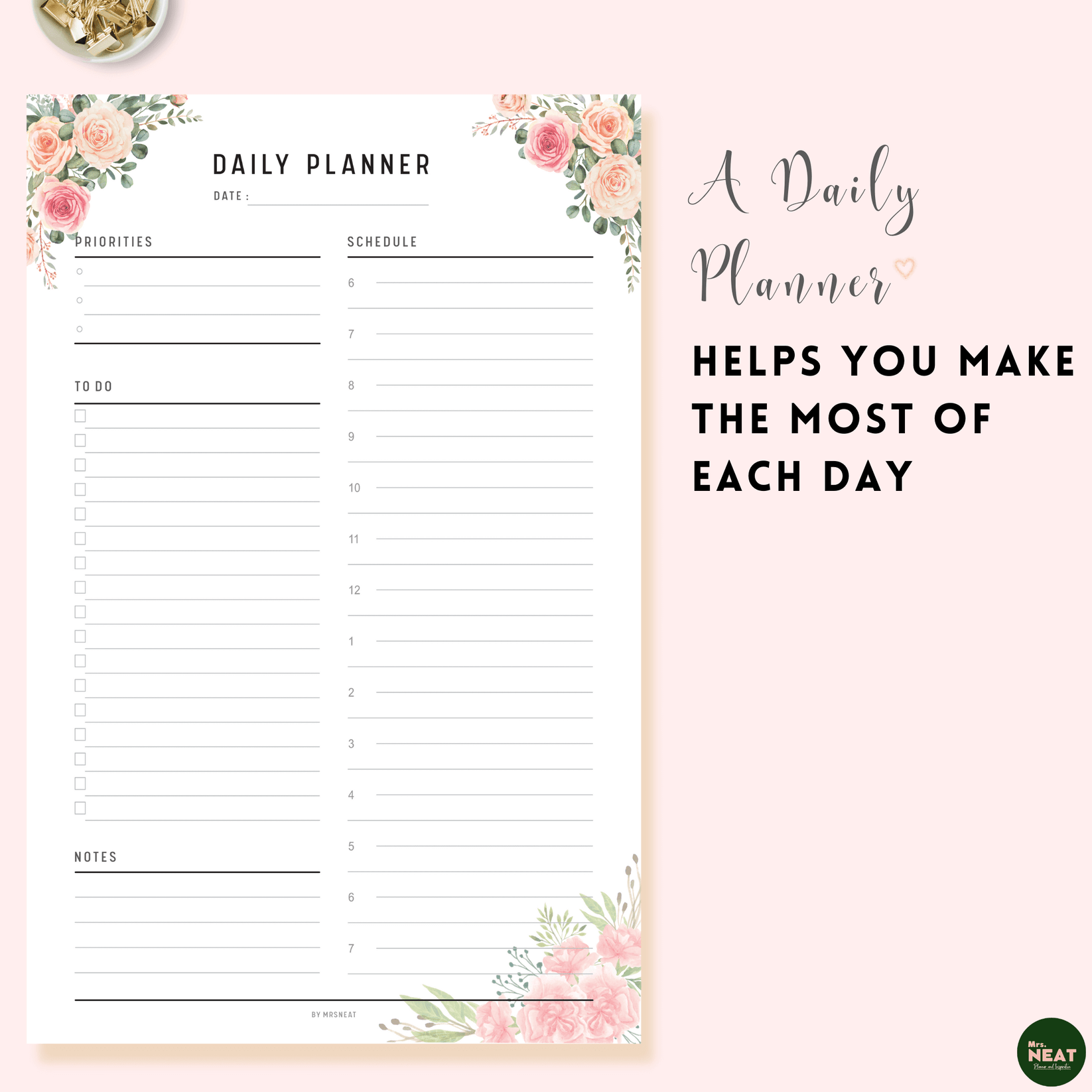 Floral Daily Planner Printable – mrsneat
