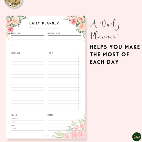 Pink Floral Daily Planner Printable – mrsneat