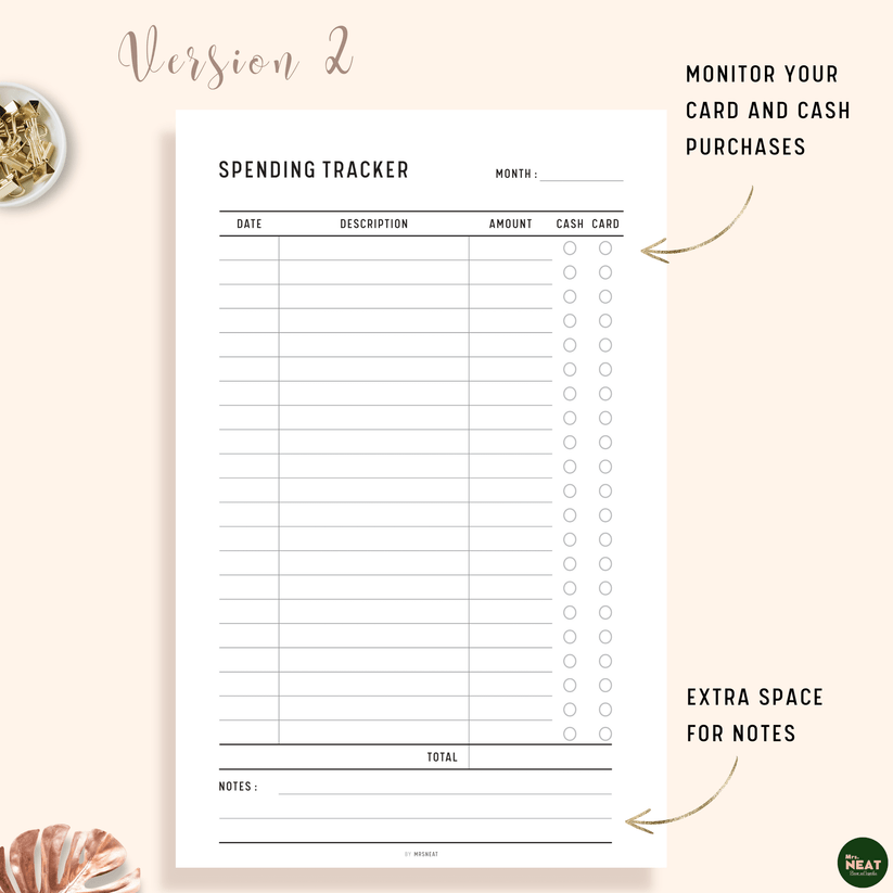 Spending Tracker Printable - M109/10 – mrsneat