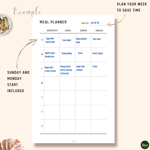Weekly Meal Planner Printable PDF - M093 – mrsneat