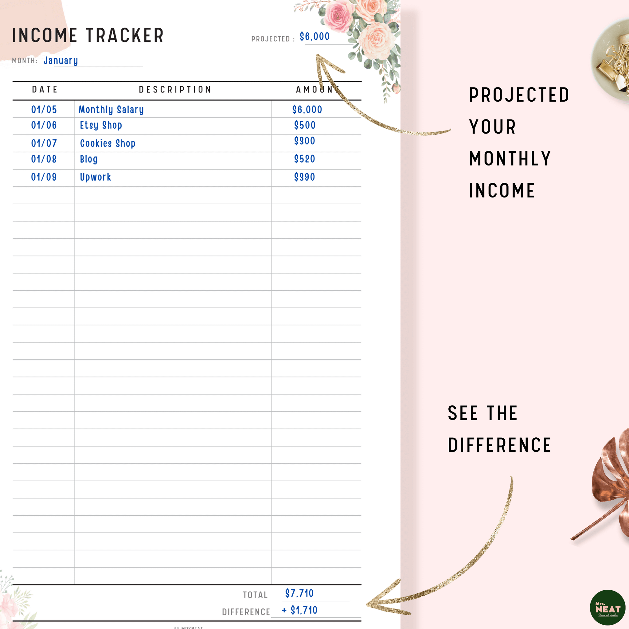 Income Expenses Tracker Printable – mrsneat