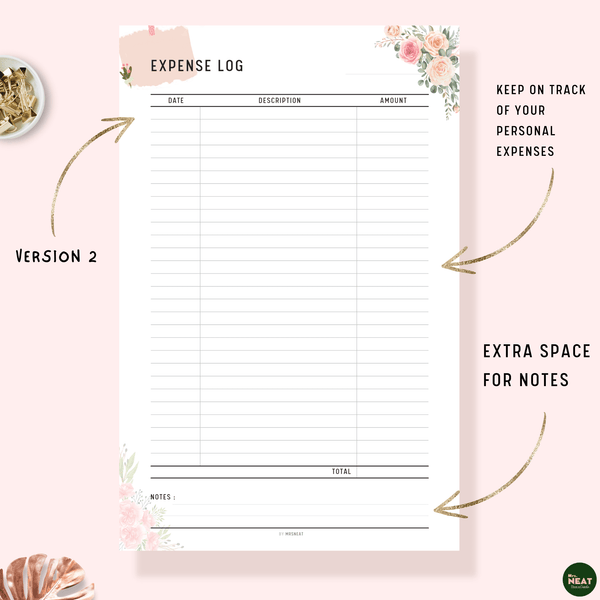 Expense Log Printable - M117/8 – mrsneat