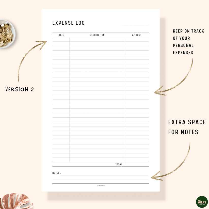 Expense Log Printable - M117/8 – mrsneat
