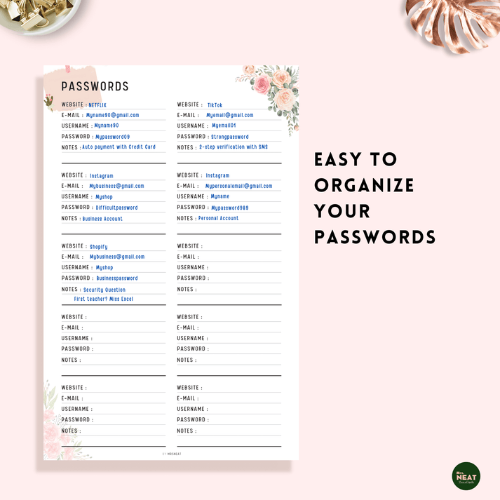 Password Tracker Printable – mrsneat