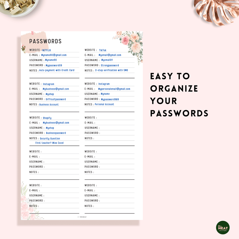 Password Tracker Printable – mrsneat