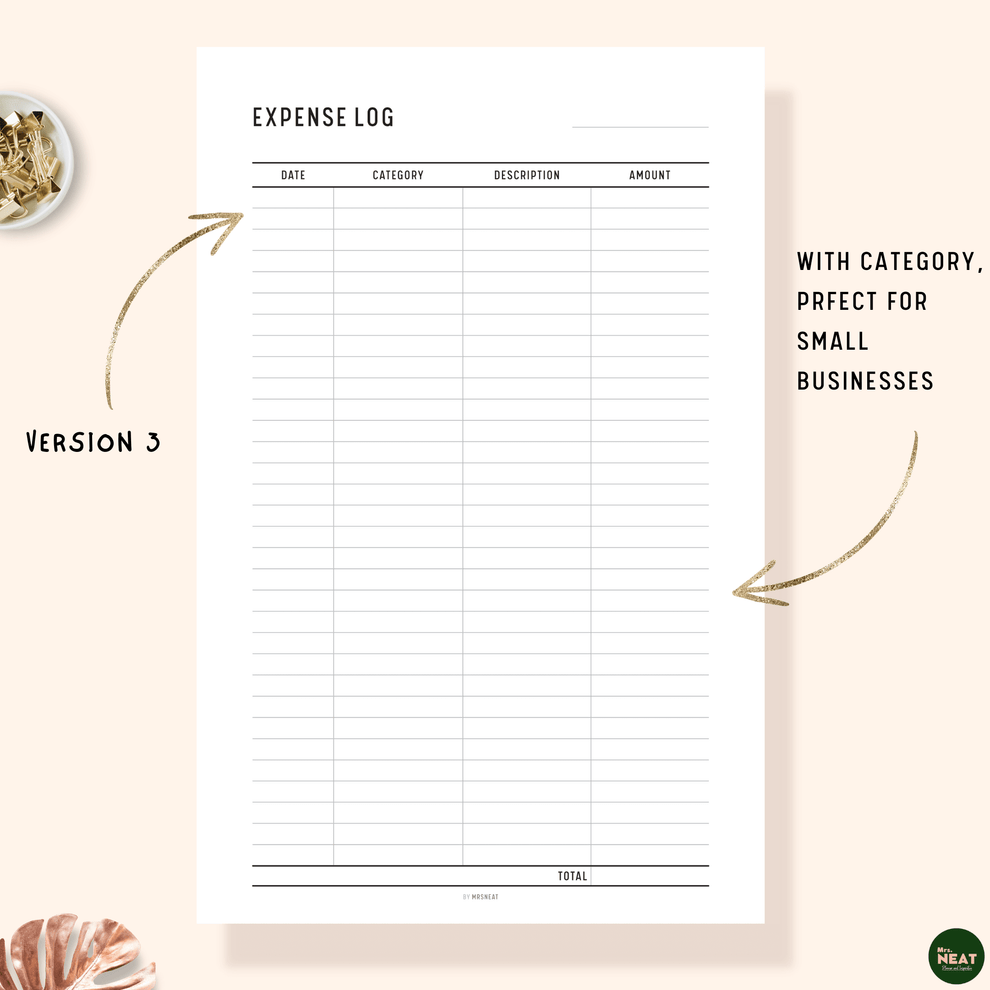 Expense Log Printable - M117/8 – mrsneat
