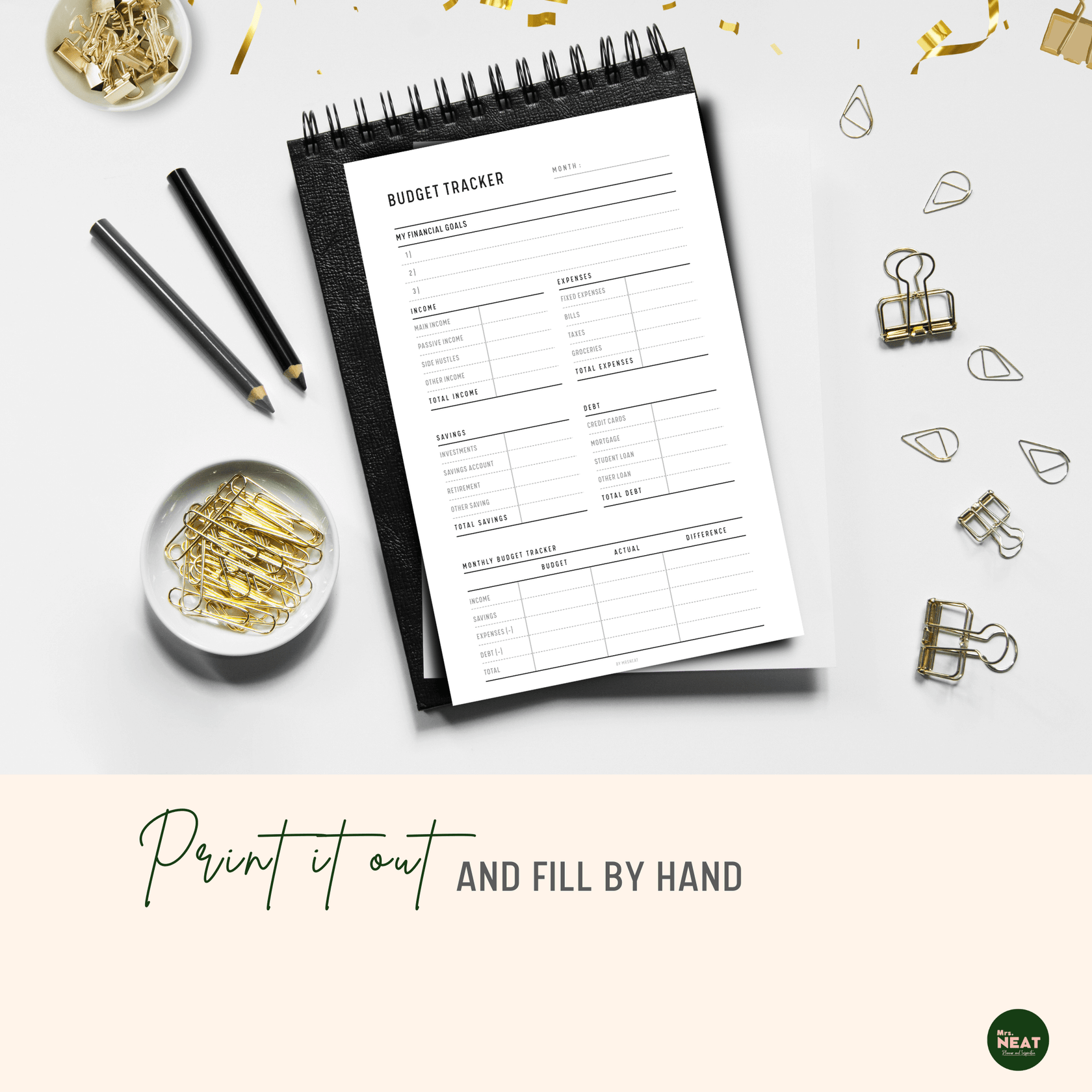 Minimalist Monthly Budget Tracker – mrsneat
