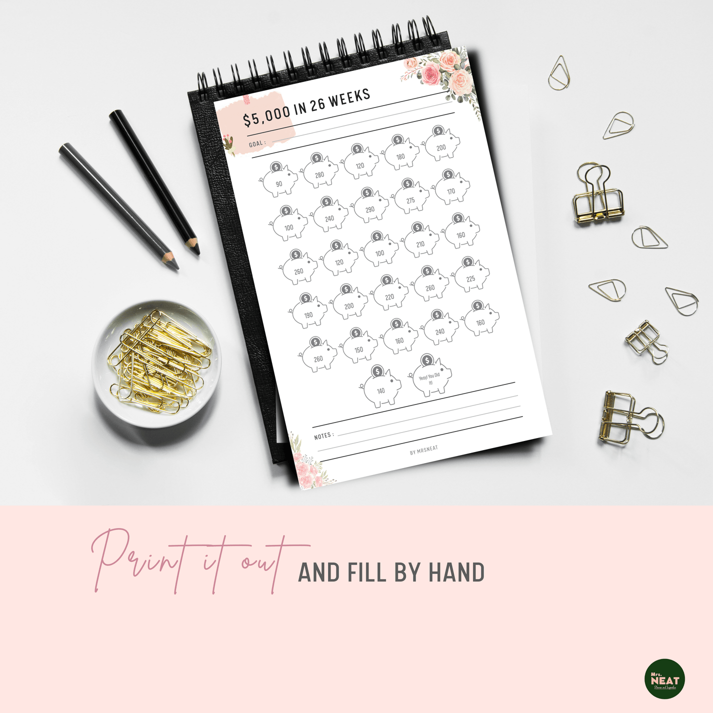 Floral $5,000 Savings Challenge in 26 Weeks - M090 – mrsneat