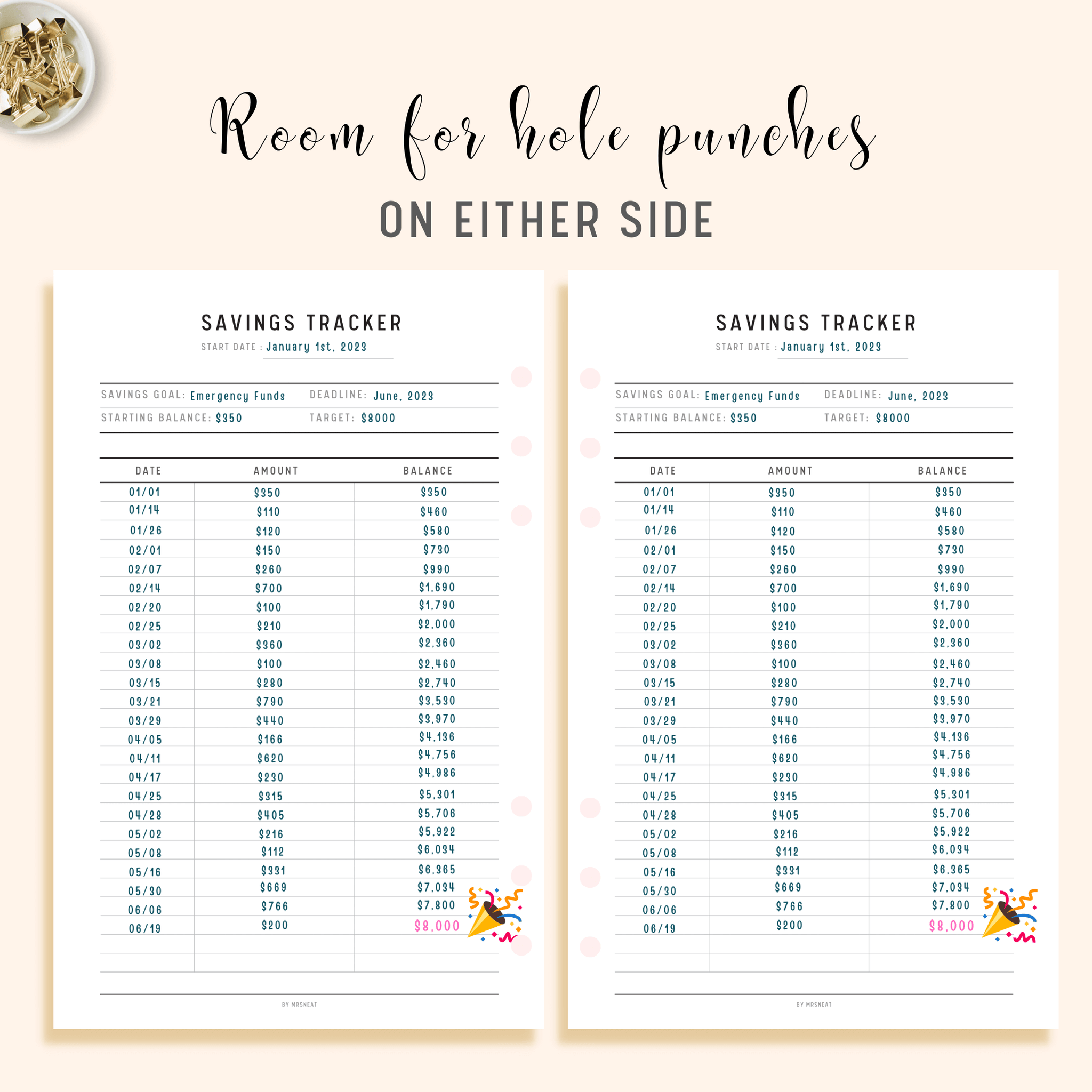 Savings Tracker Printable – mrsneat