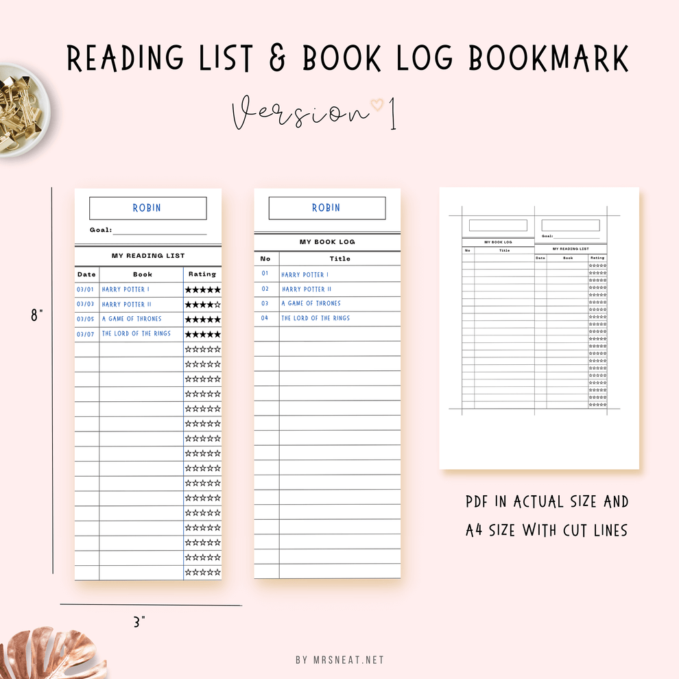 Reading List Bookmark & Bookshelf Tracker - M004 – mrsneat