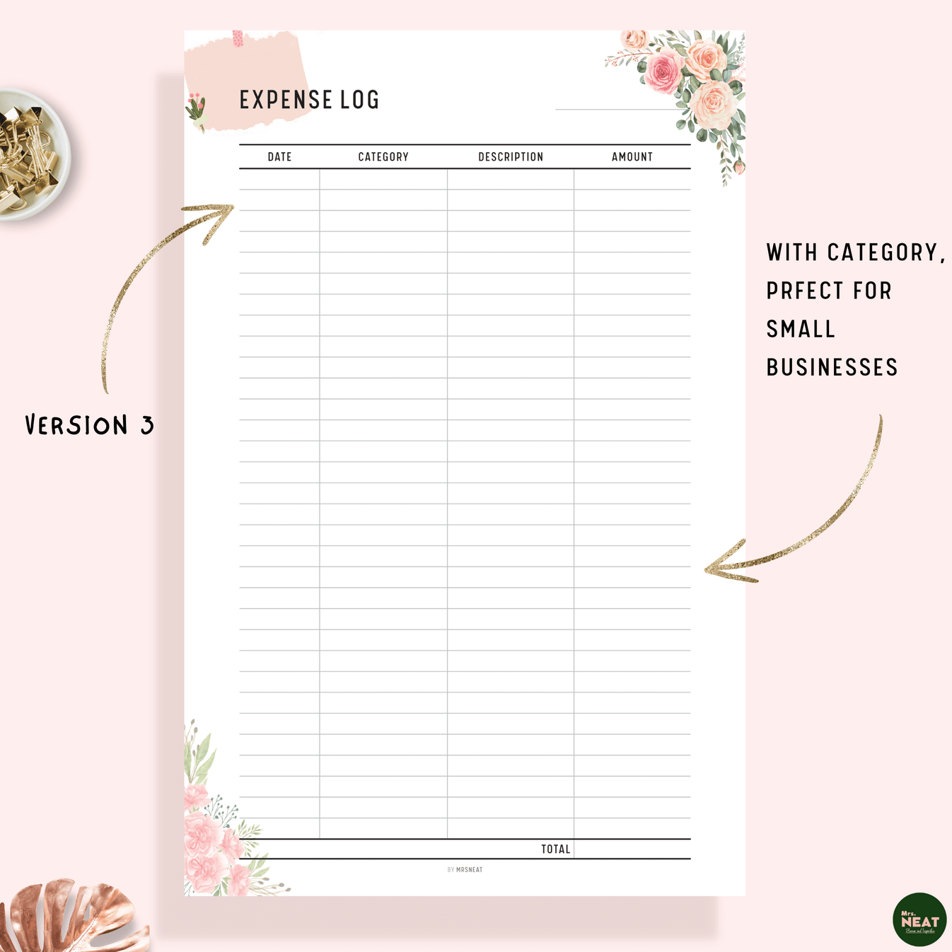 Expense Log Printable - M117/8 – mrsneat