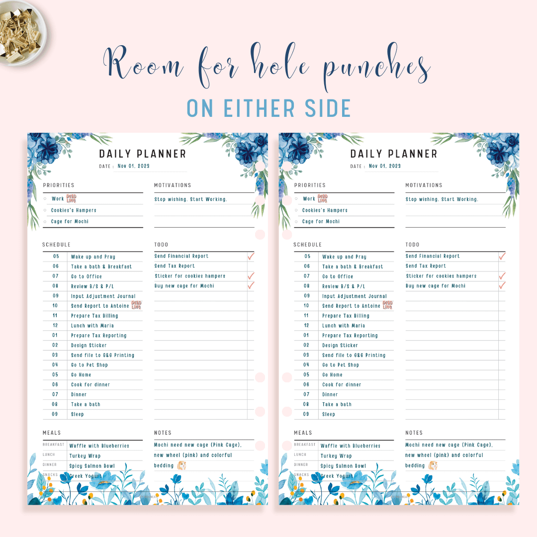 Blue Floral Daily Planner Printable - M125 – mrsneat