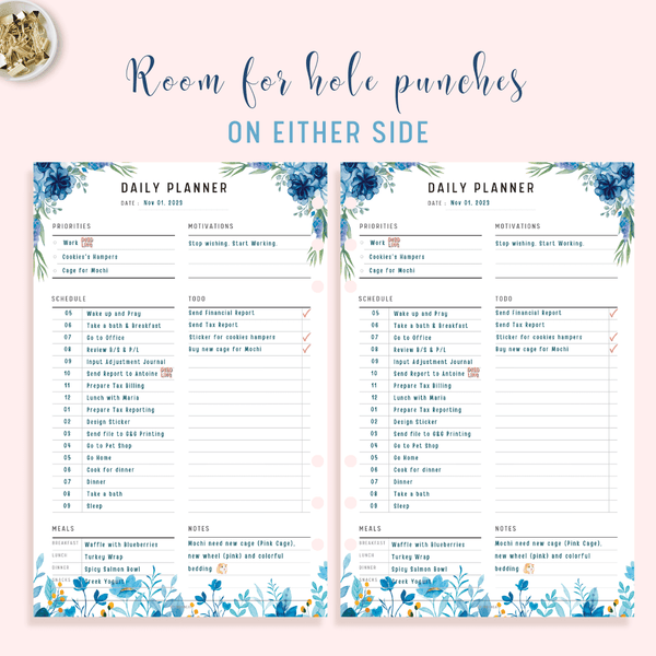 Blue Floral Daily Planner Printable - M125 – mrsneat