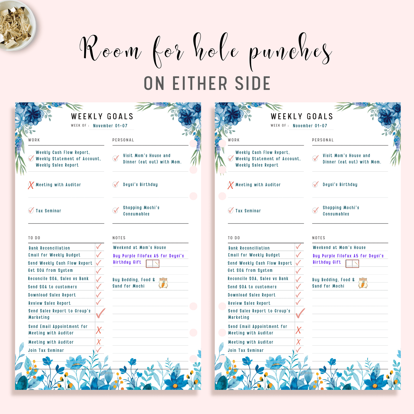 Blue Floral Weekly Goal Tracker Planner – mrsneat