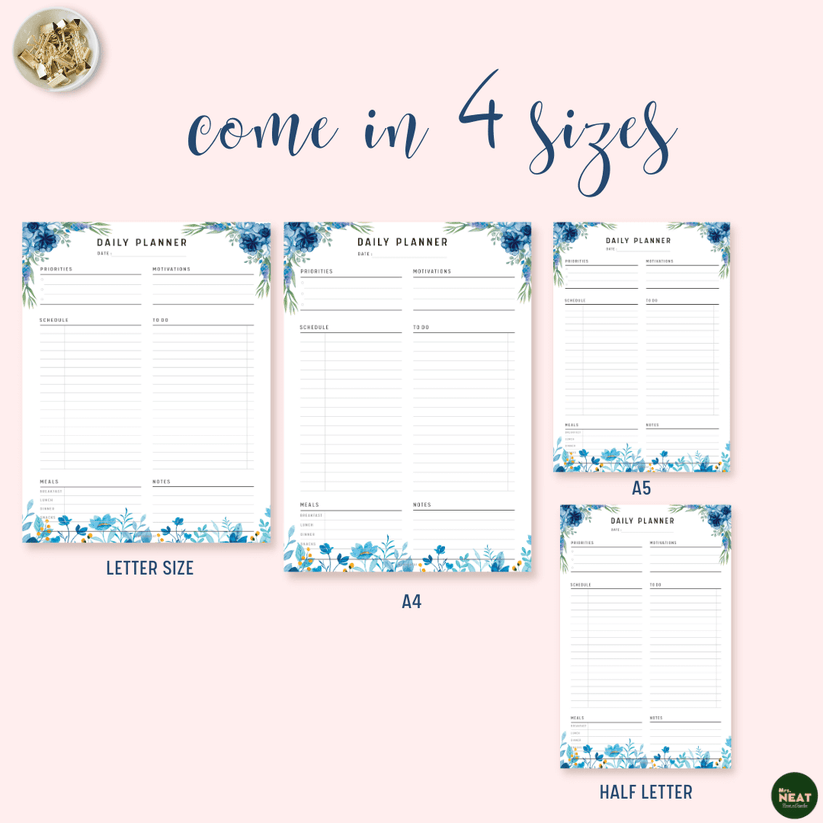 Blue Floral Daily Planner Printable – mrsneat