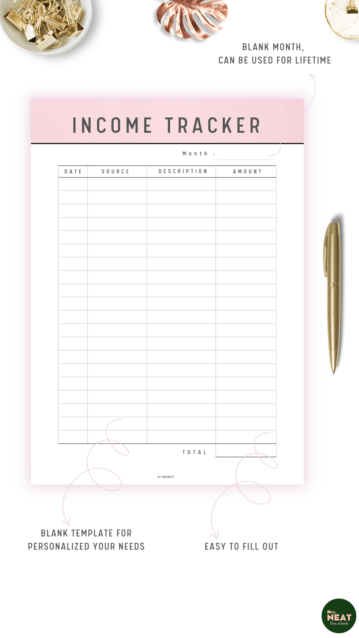 Income Tracker Printable Planner – mrsneat
