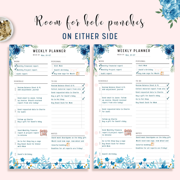 Blue Floral Daily, Weekly & Monthly Planner - M132 – mrsneat