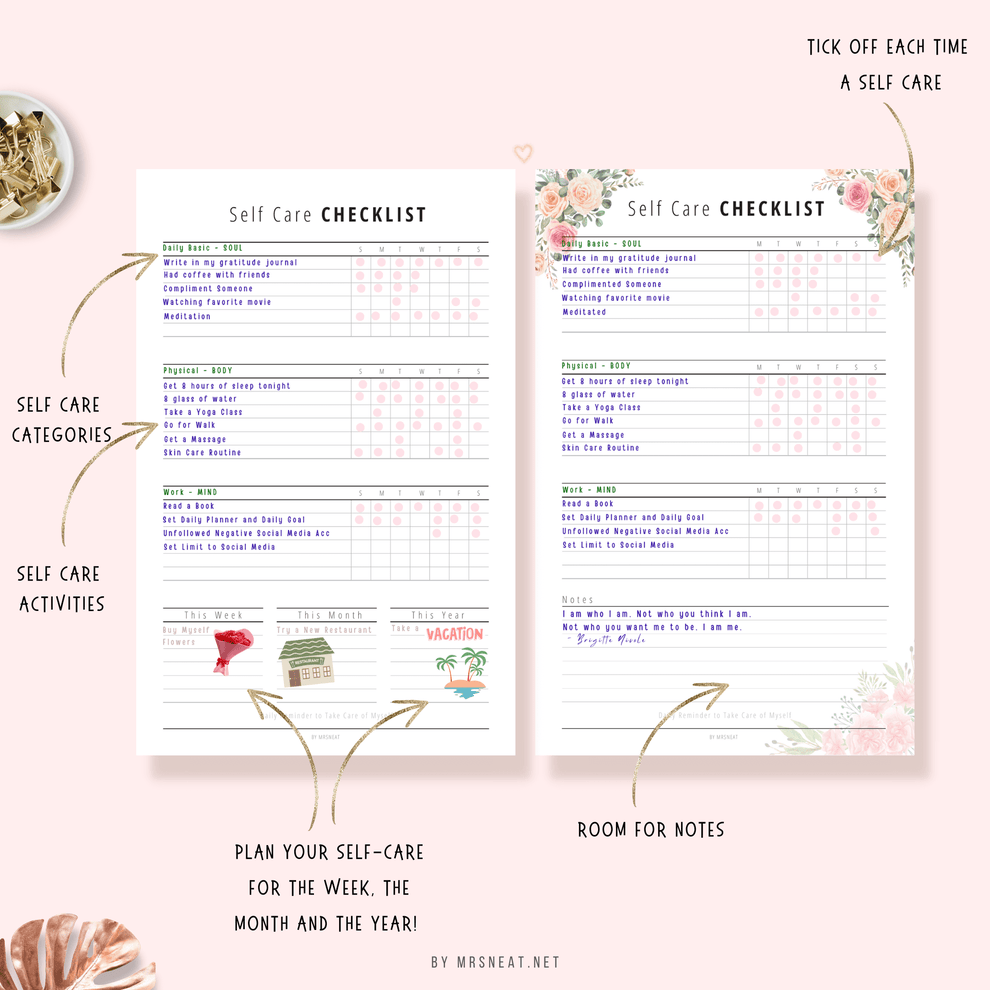 Self-care checklist - M150 – mrsneat