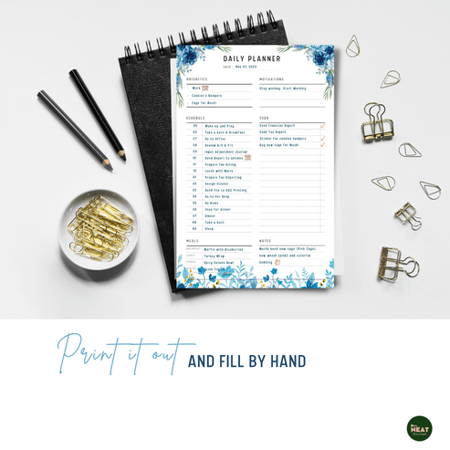 Blue Floral Daily Planner Printable - M125 – mrsneat