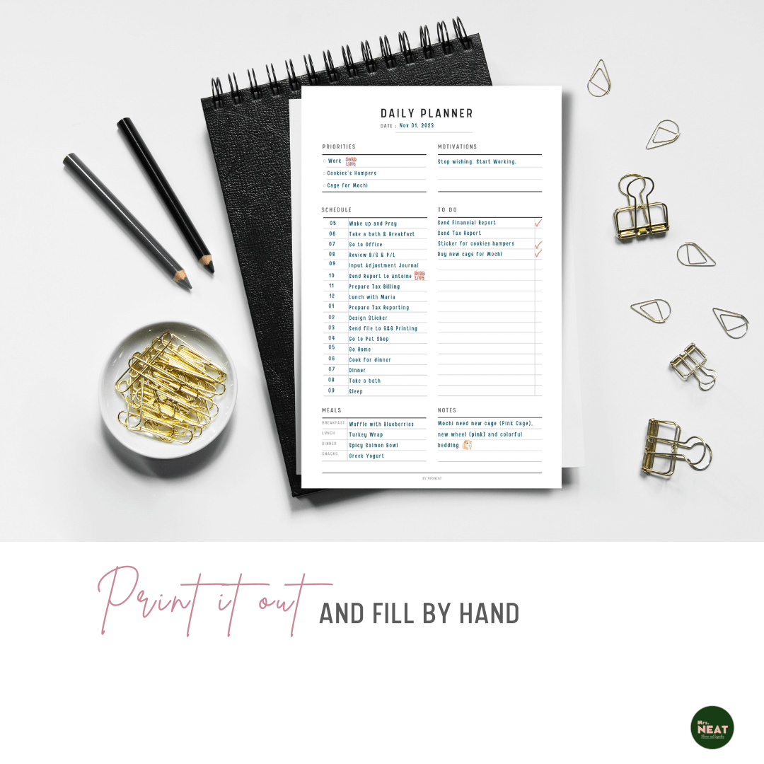 Free Minimalist Daily Planner Printable - M127 – mrsneat