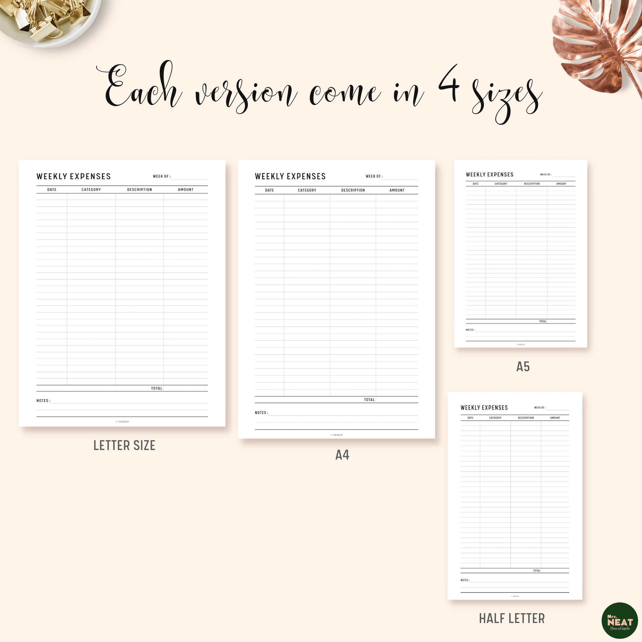 Weekly Expenses Tracker Printable – mrsneat