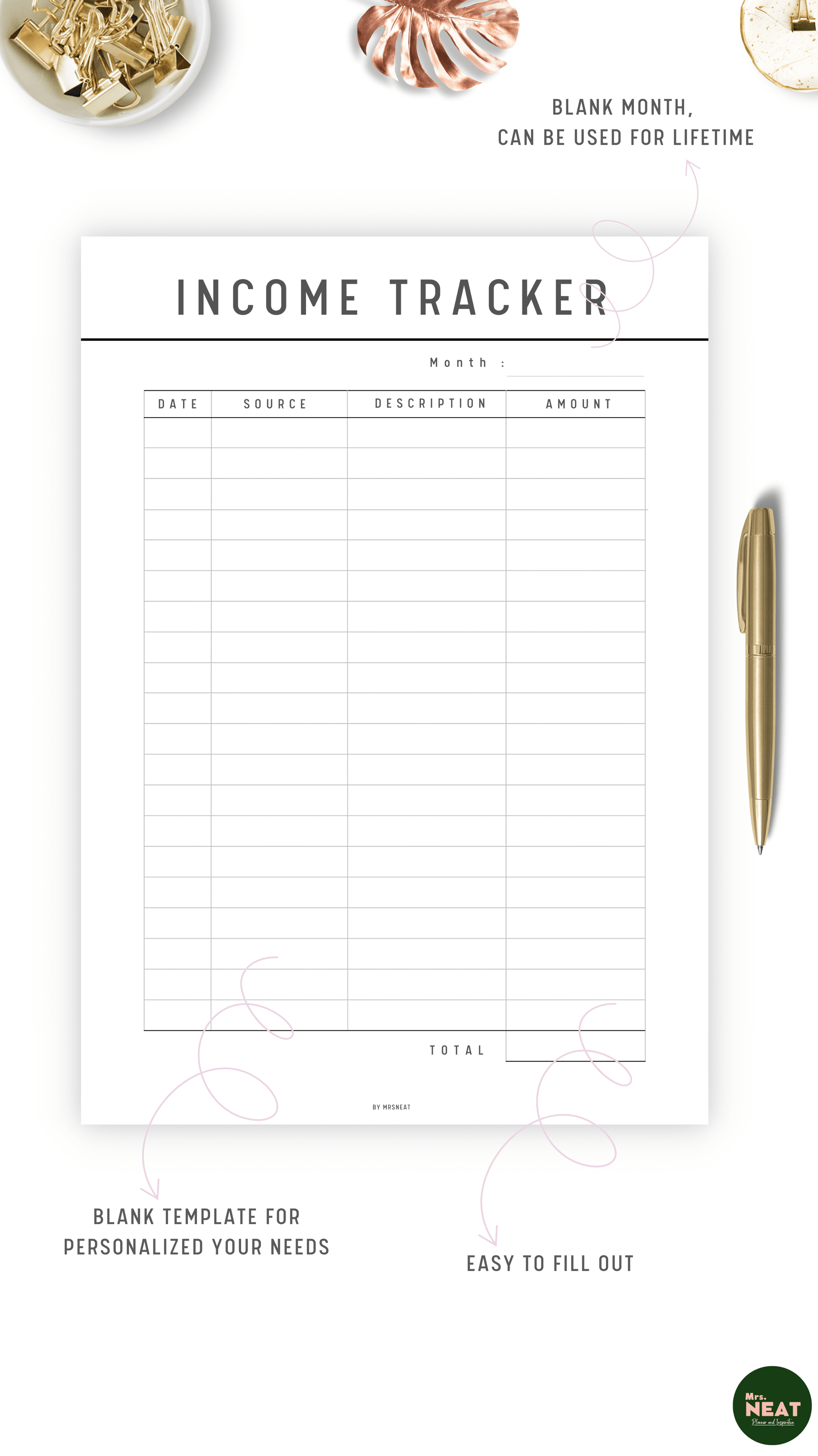 Income Tracker Printable Planner – mrsneat
