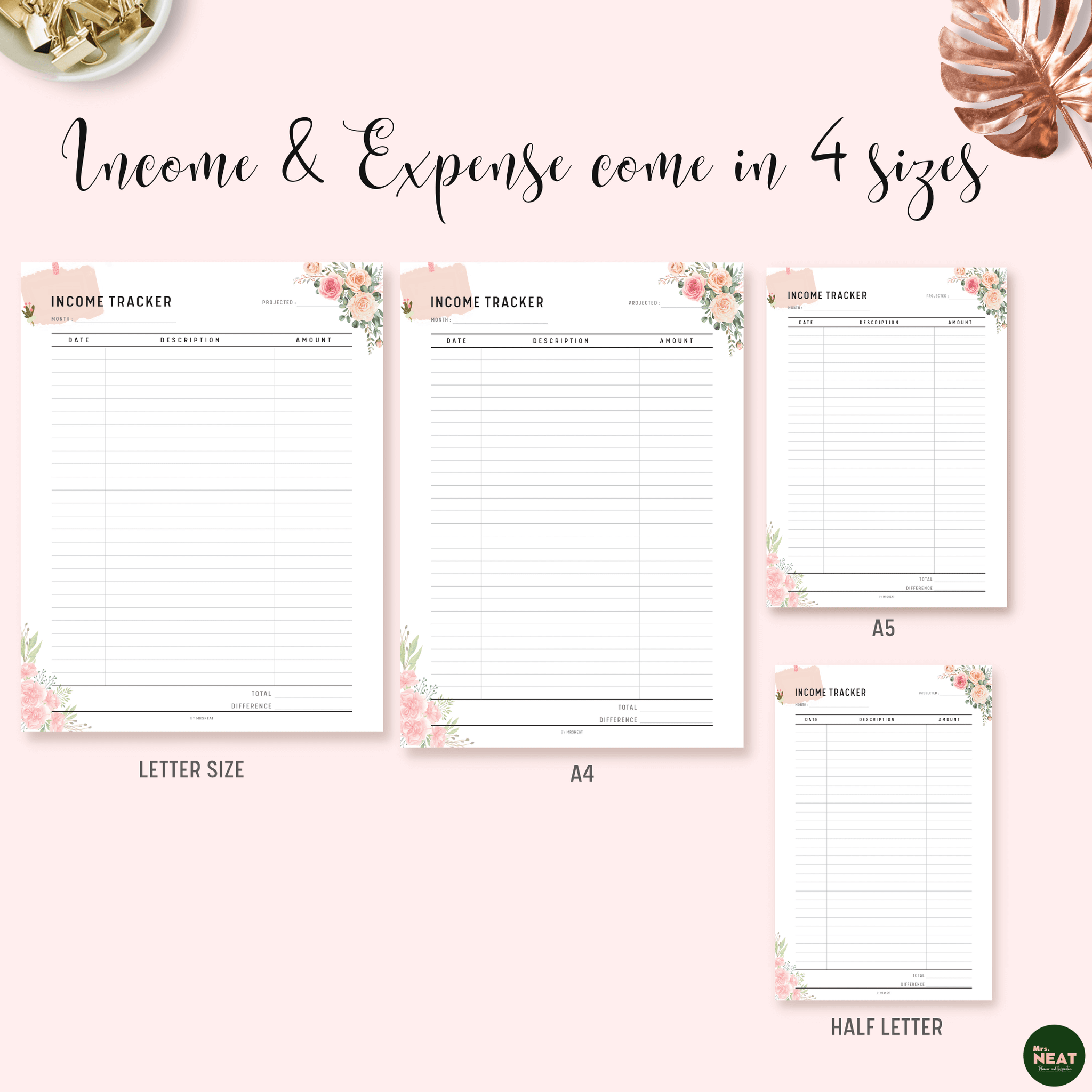 Income Expenses Tracker Printable – mrsneat