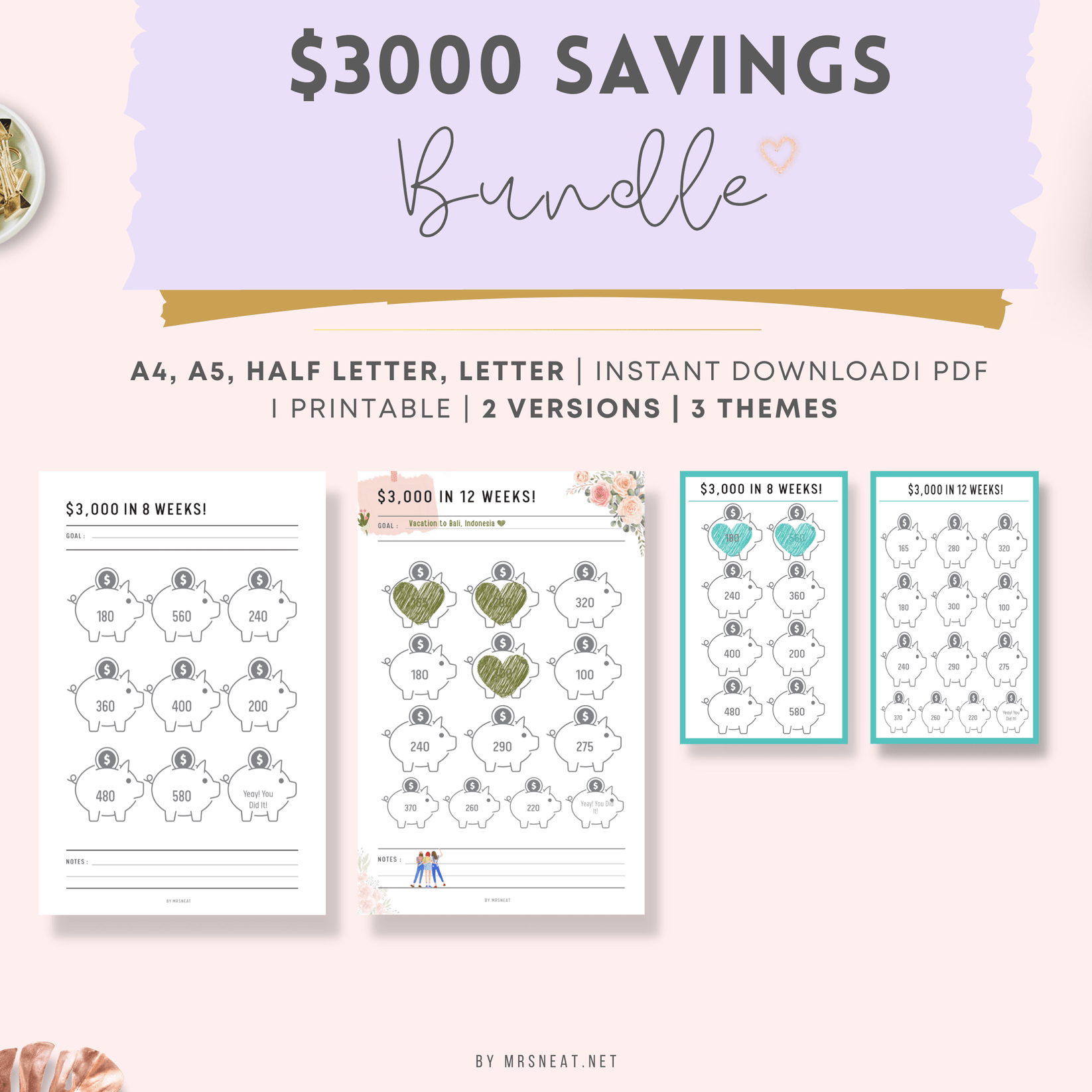Free $3000 Saving Challenge Printable – mrsneat