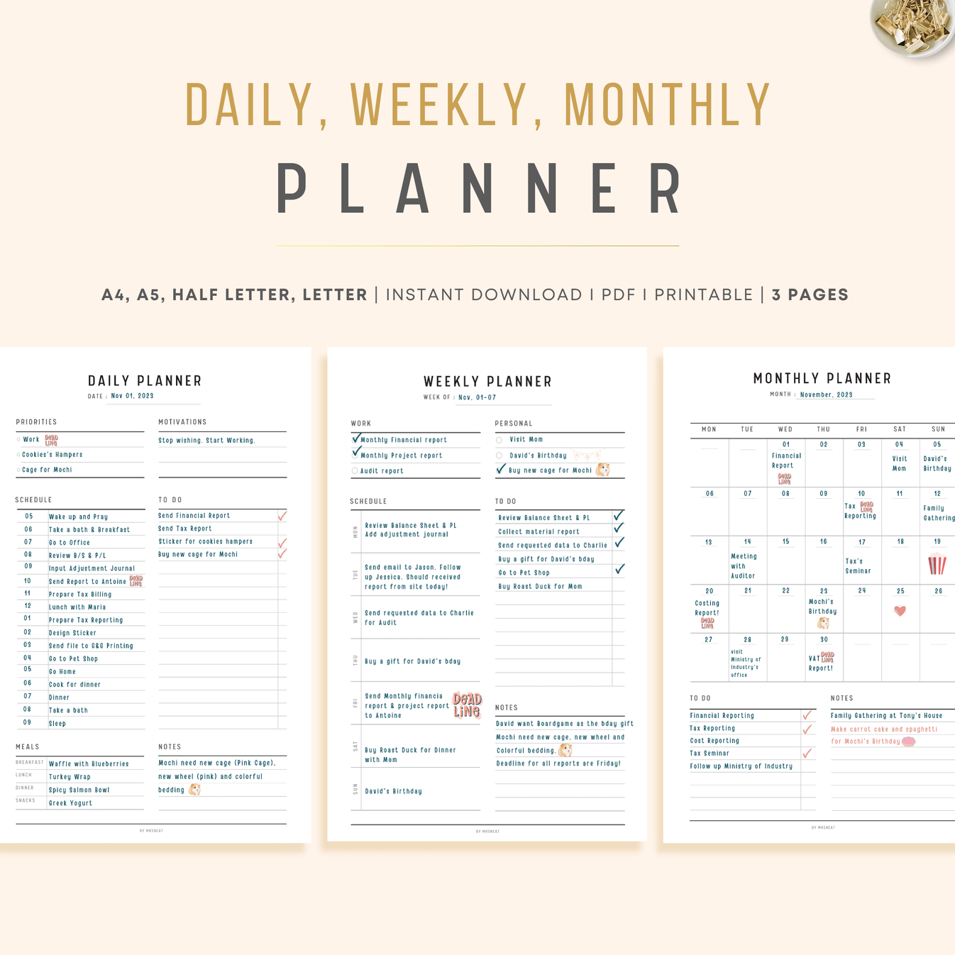 FILLABLE Minimalist Planner Bundle: Daily, Weekly, Monthly (Printable ...