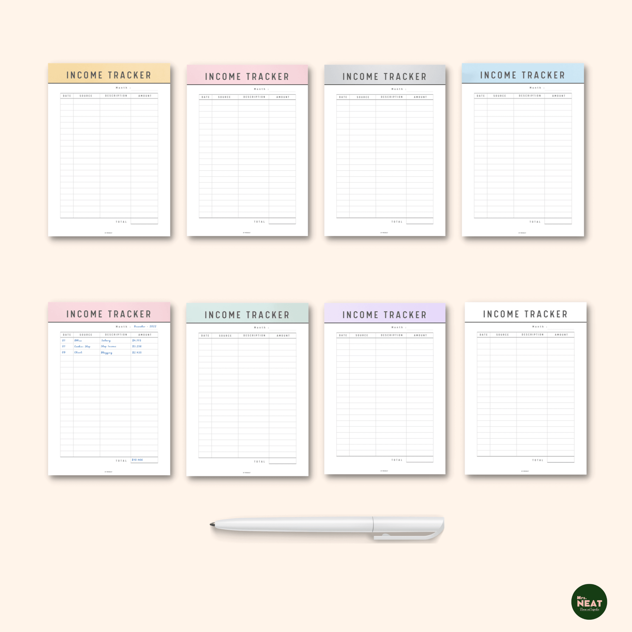 Income Tracker Printable Planner – mrsneat