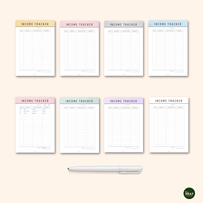 Income Tracker PRINTABLE - M163 – mrsneat