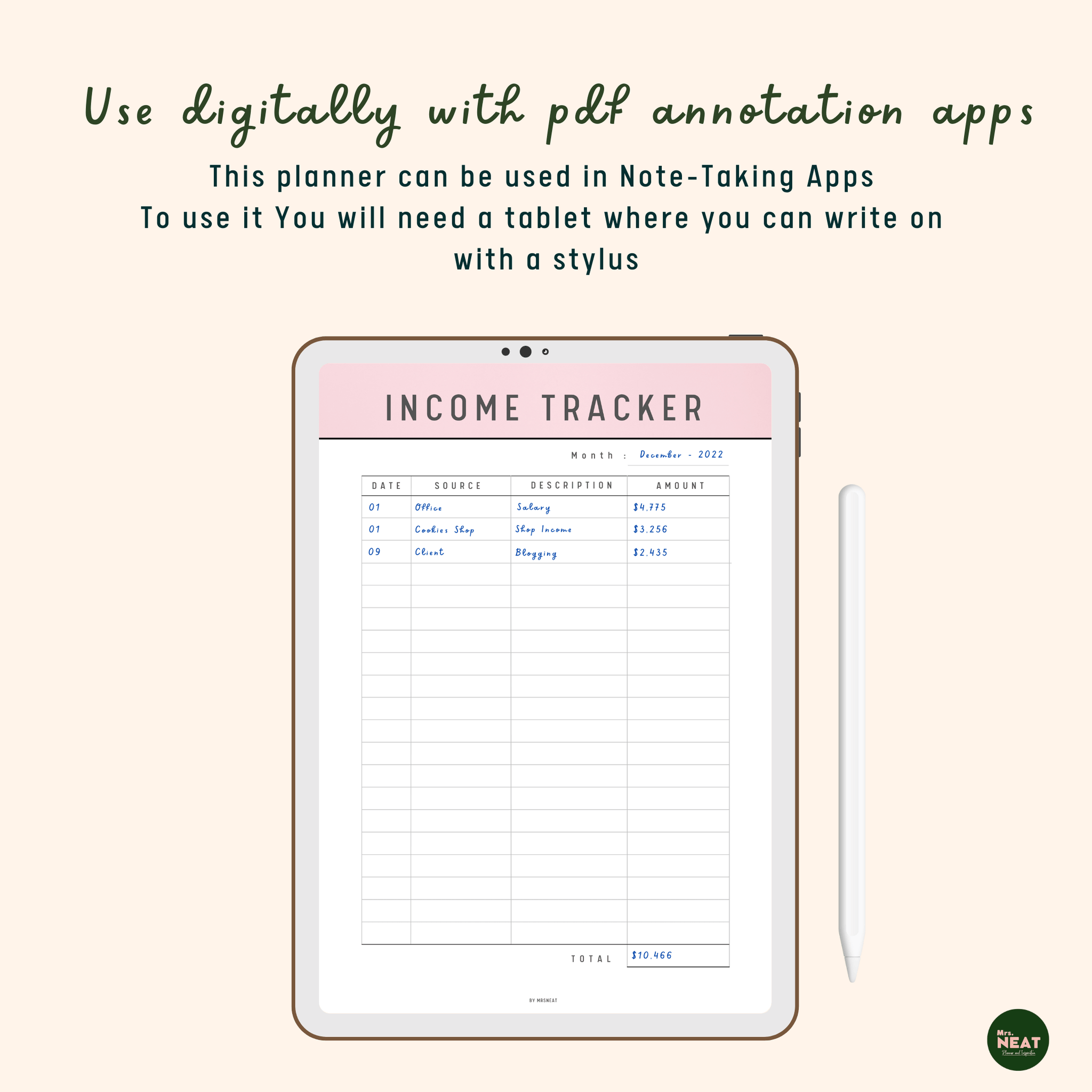 Income Tracker Printable Planner – mrsneat