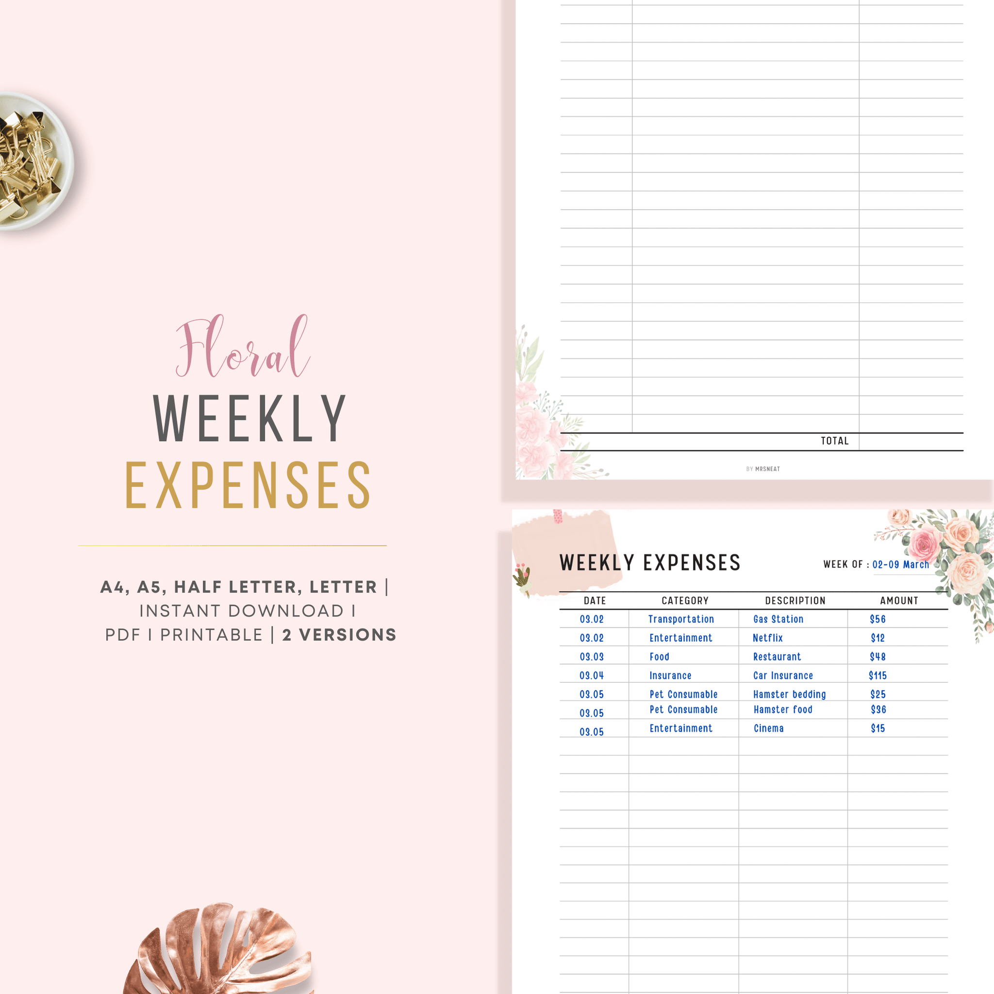 Weekly Expenses Tracker Printable – mrsneat