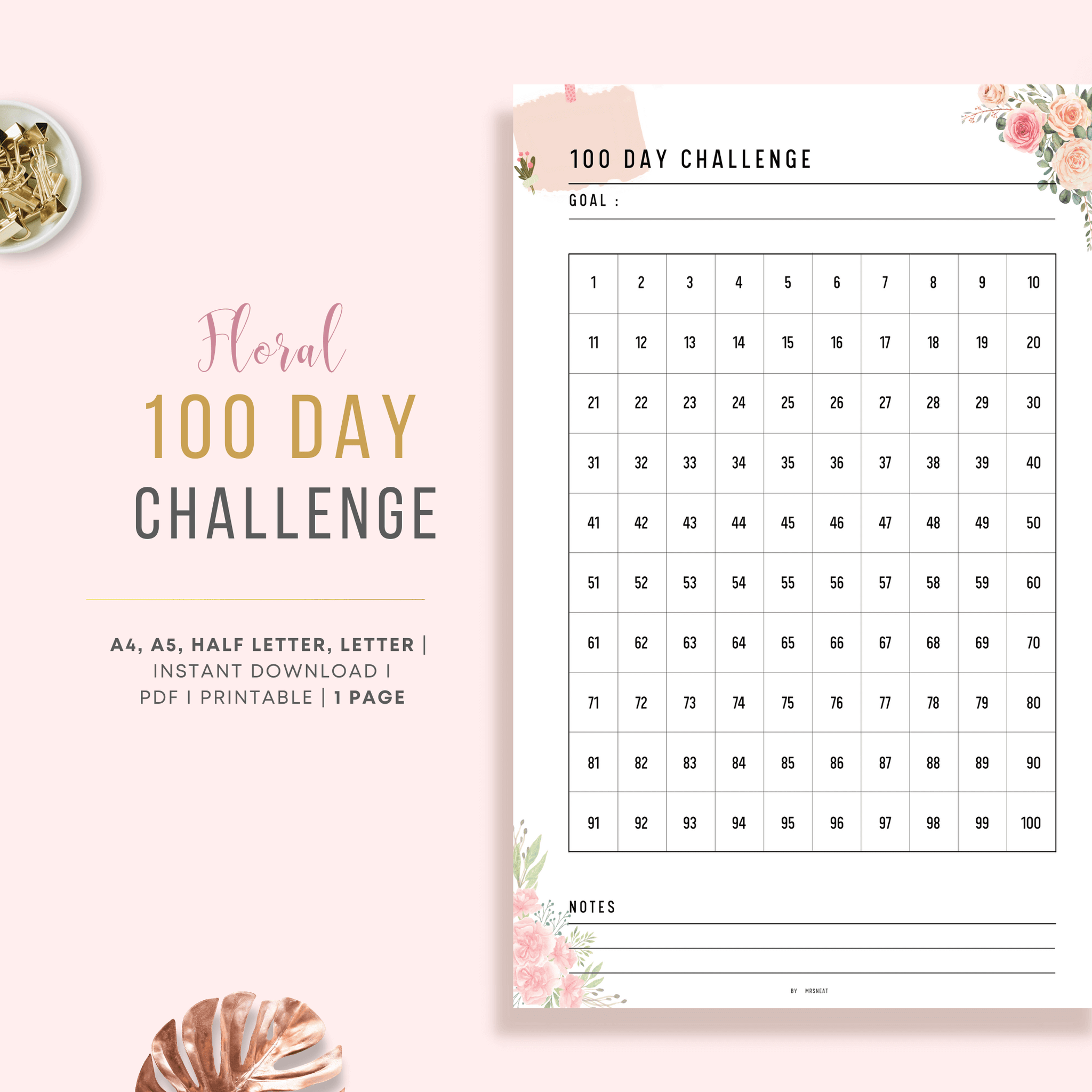100 Day Challenge Printable – mrsneat